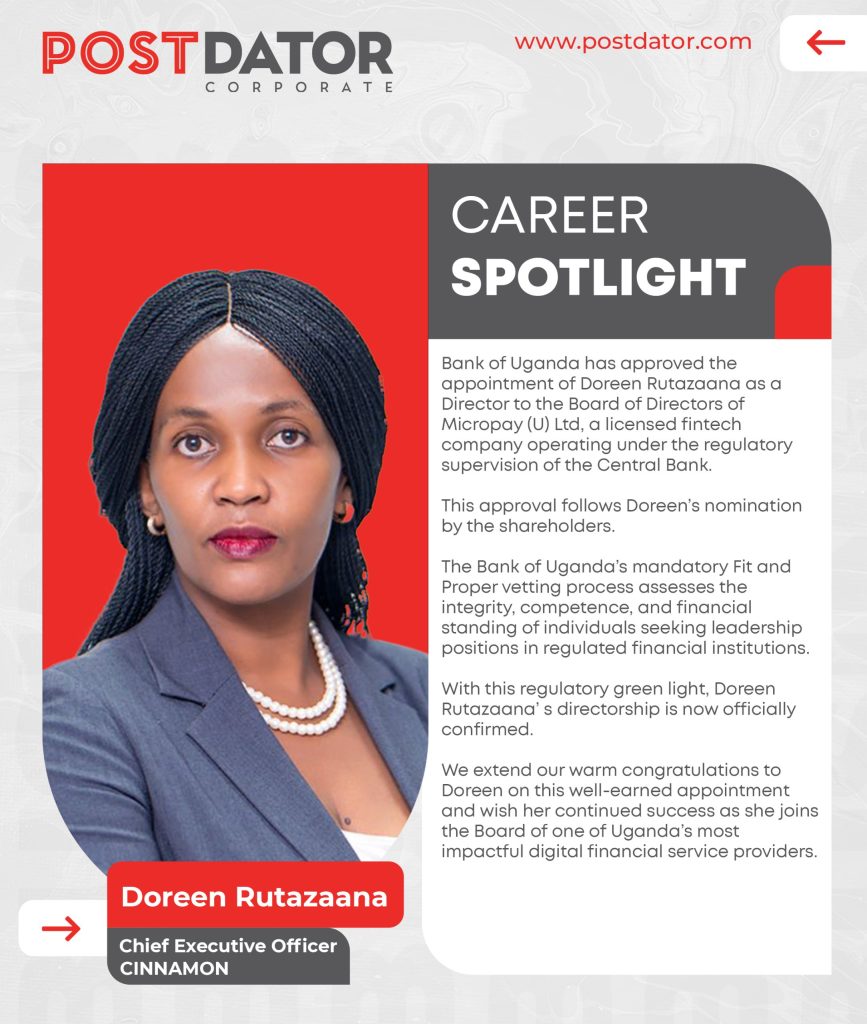 Bank of Uganda Approves Doreen Rutazaana for Micropay Board Role ...